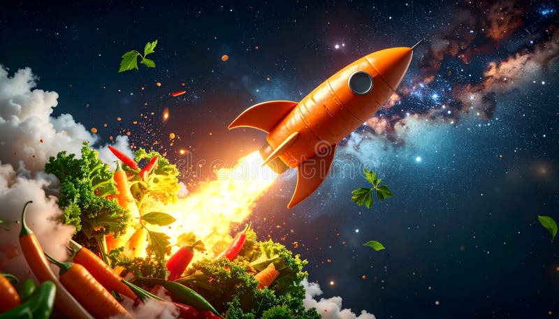Realistic Vegetable Rocket Ship Launching into Space with Chili Flames ...