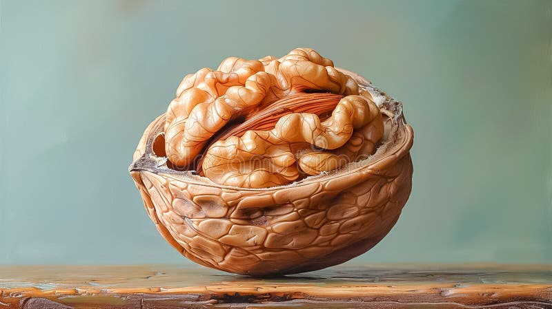 Walnut Half on Wooden Surface with Soft Background Stock Photo - Image ...