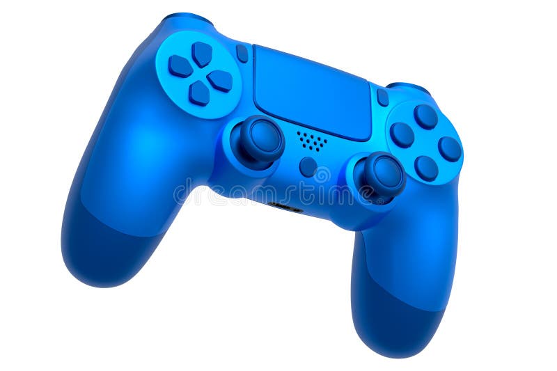 Realistic Video Game Joystick with Blue Chrome Texture Isolated on ...