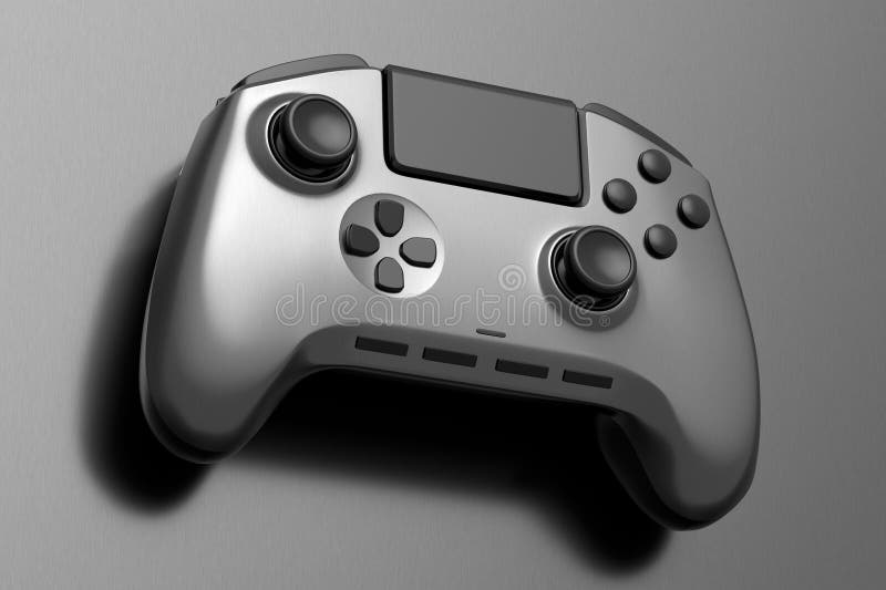 Realistic Video Game Joystick with Metallic Chrome Texture Isolated on ...