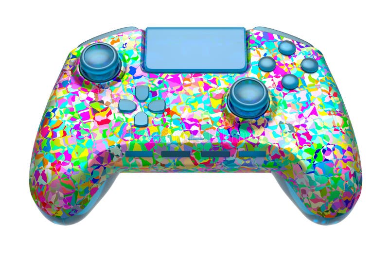 Realistic Video Game Joystick with Mosaic Seamless Pattern on White ...