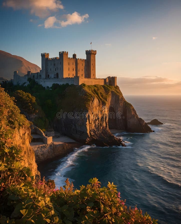 Realistic View of Ancient Castle with Nature Landscape at Evening Time ...