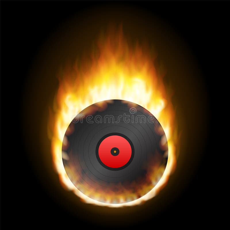 Realistic Vinyl Record with Fire. Disco Party. Retro Design. Vector ...