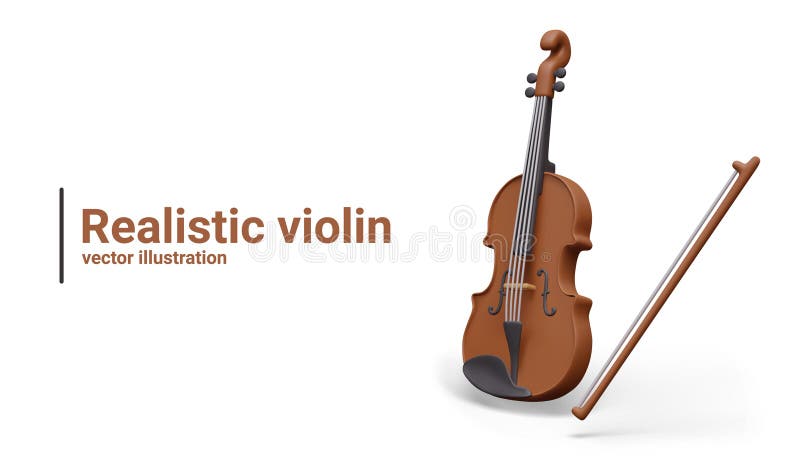 Realistic Violin, Bow. Wooden Vector Object in Cartoon Style Stock ...
