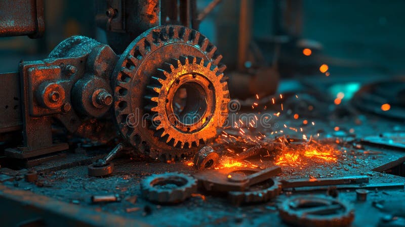 A Realistic Visual of Two Large Gears Colliding and Sparking, Featuring ...