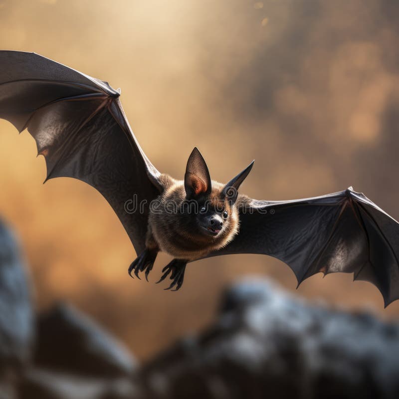 Realistic Vray Image: Bat Flying Over Rocky Mountain Stock Illustration ...