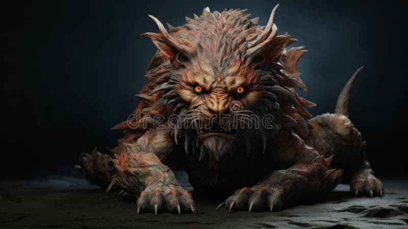 Realistic Vray Tracing Image of an Evil-looking Manticore Creature ...