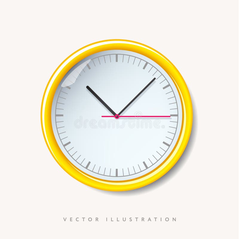 Classic Yellow Round Wall Clock Isolated on White . Vector Illustration ...