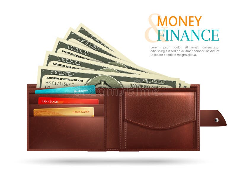 Realistic Wallet Poster stock vector. Illustration of design - 114209298