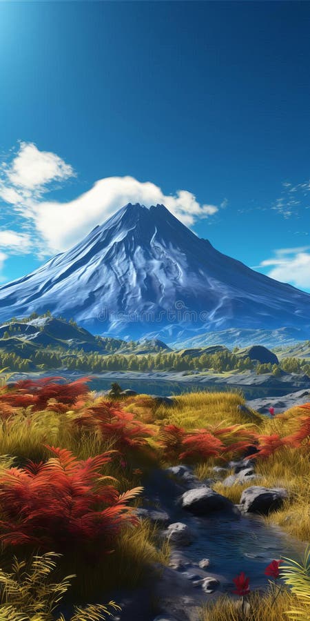 Realistic Wallpaper: Crimson and Azure Mountain Stream Stock ...