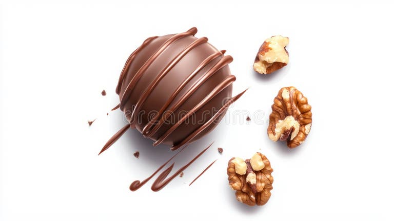 Realistic Walnut Praline Dessert with Chocolate Drizzle and Walnut ...