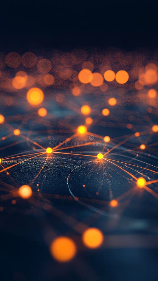 Realistic Warm Data Connection Network with Bright Dots Showing Digital ...