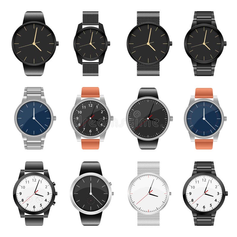 Realistic Watch Set Vector Design Illustration Isolated on White ...