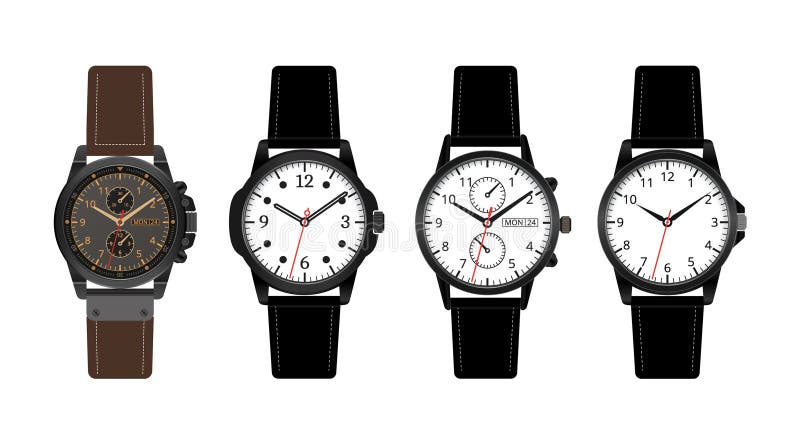 The Four Clock Faces with the Different Time and Empty Signs Below ...