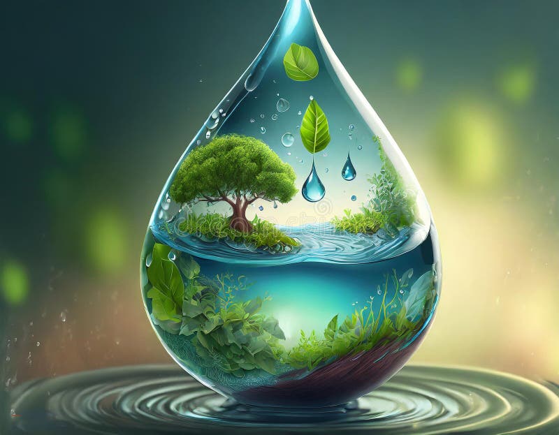 Realistic Water Drop with an Ecosystem - Generated by Ai Stock ...