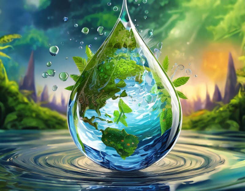 Realistic Water Drop with an Ecosystem - Generated by Ai Stock ...