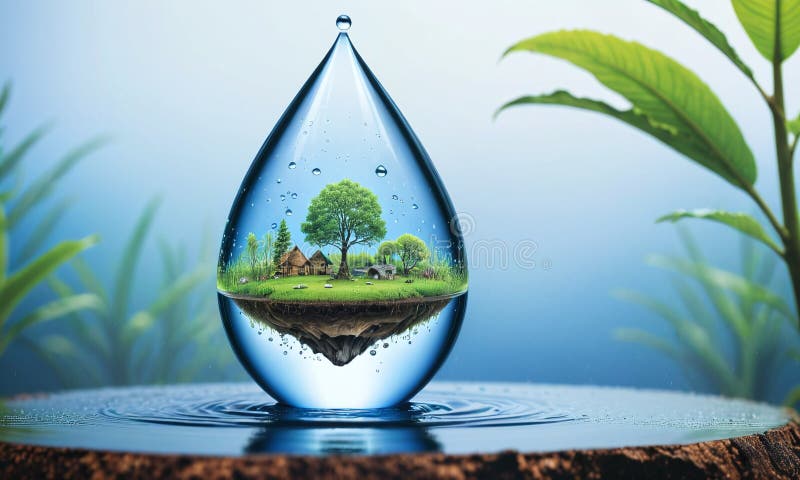 Realistic Water Drop with an Ecosystem Stock Illustration ...
