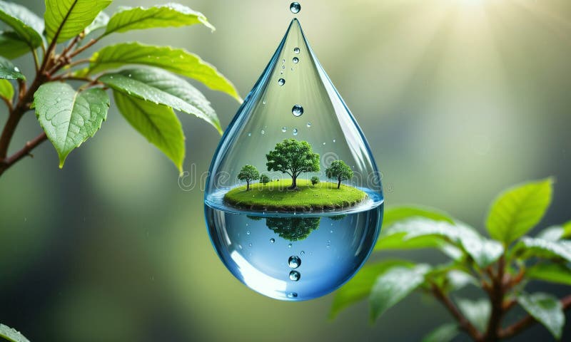 Realistic Water Drop with an Ecosystem Stock Illustration ...