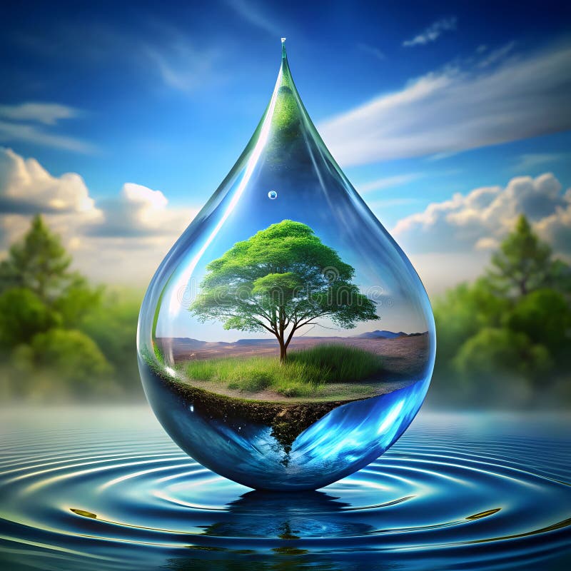 Realistic Water Drop with an Ecosystem Stock Illustration ...