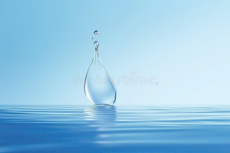 Realistic Water Drop Falling on Blue Sea Background Stock Illustration ...
