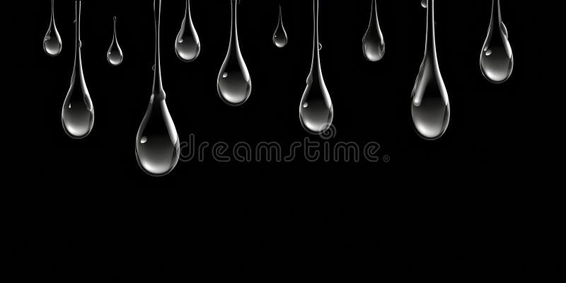 Realistic Water Drops on Black Background. Liquid Form and Gravity in ...