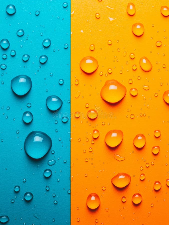 Realistic Water Drops Scattered on Vibrant Blue and Orange Backgrounds ...