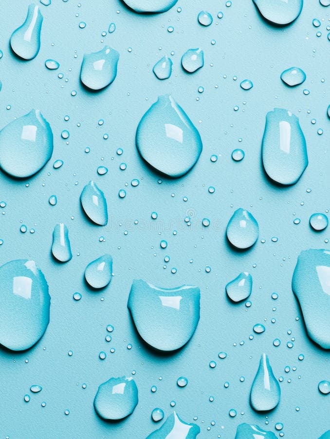 Realistic Water Drops Sliding Down a Smooth Blue Surface for Creative ...