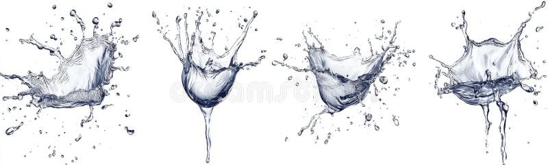 Realistic Water Splashes Isolated on White Background Stock ...