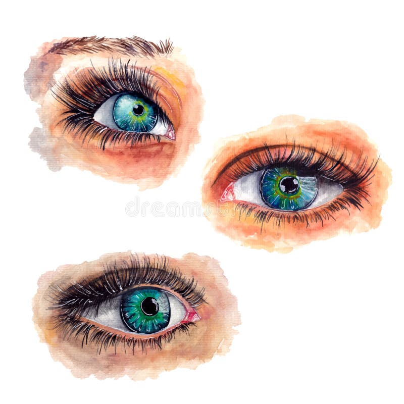 Realistic Watercolor Human Eyes in Different Angles Stock Vector ...