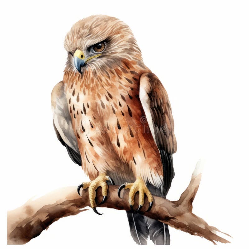 Realistic Watercolor Illustration of a Expressive Hawk on Branches ...