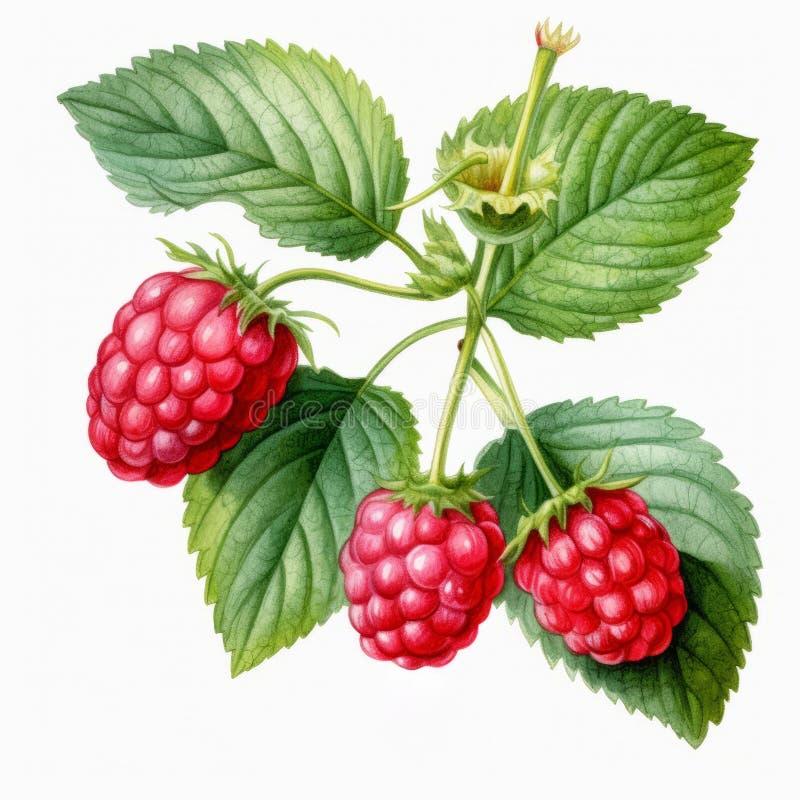 Realistic Watercolor Illustration of Raspberry Bushes in Autumn Stock ...