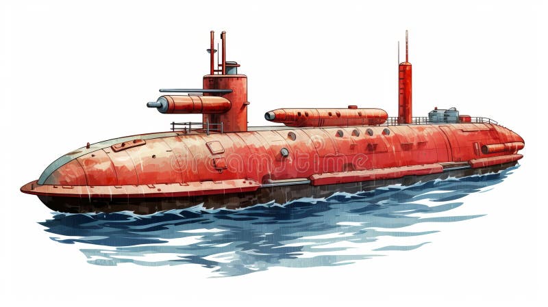 Realistic Watercolor Painting of a Soviet Red Submarine Stock ...