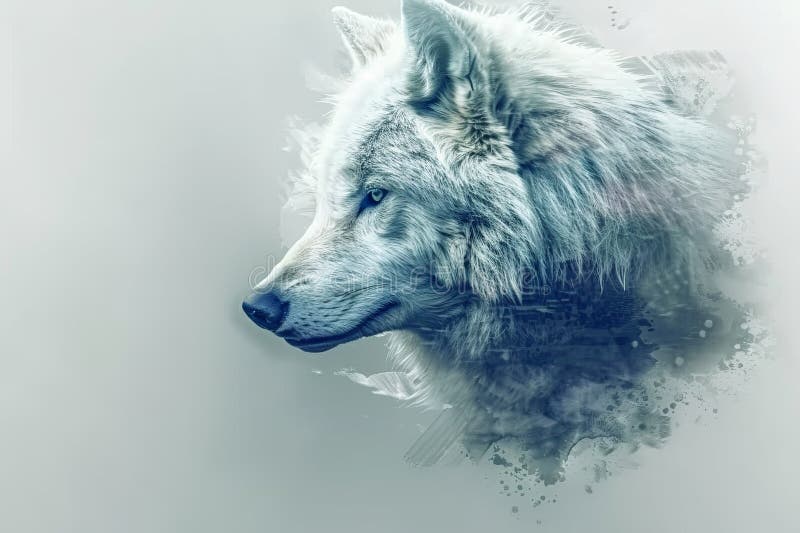 Realistic Watercolor Wolf Head on Blurred Background Creative Abstract ...