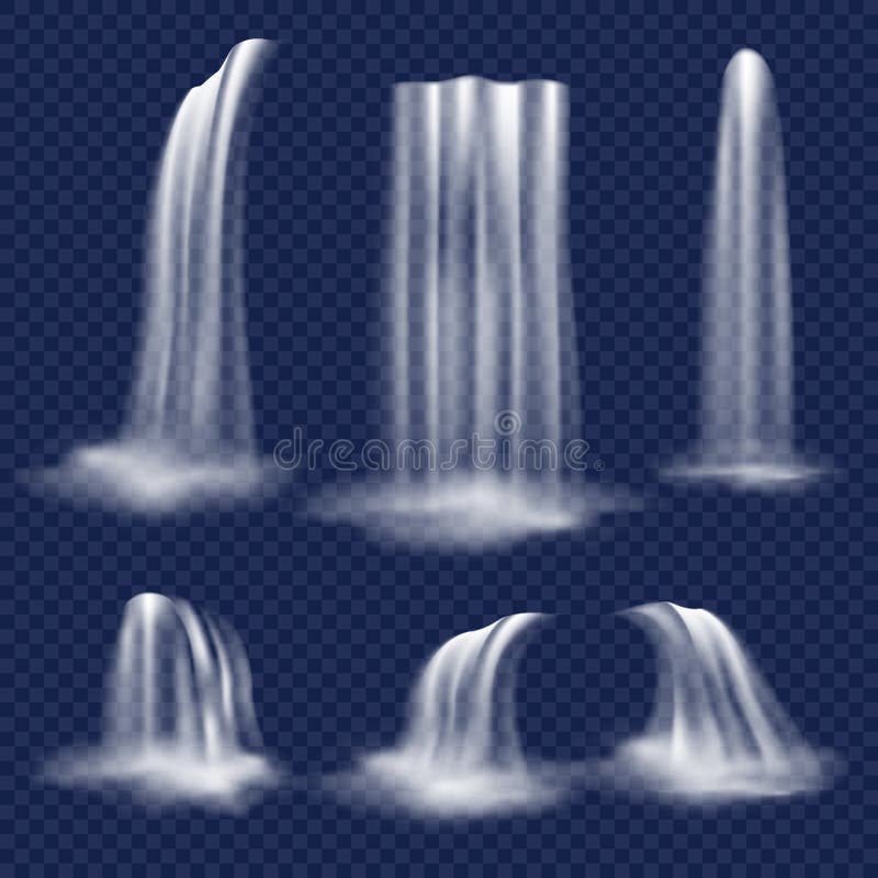 Realistic Waterfall Stream Isolated on Transparent Background, Vertical ...