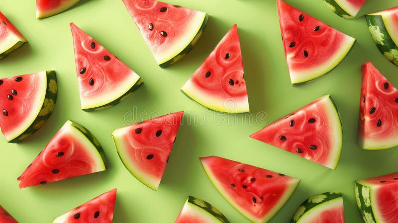 Realistic Watermelon Cone Pieces in a Seamless Pattern on a Colored ...