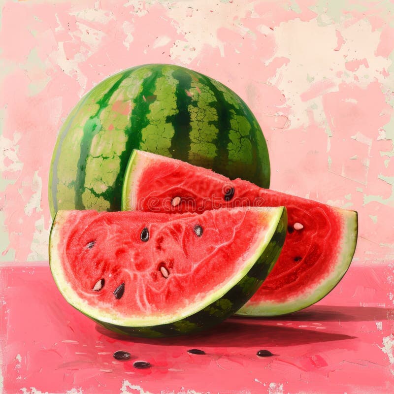 Realistic Watermelon with Two Slices Stock Illustration - Illustration ...
