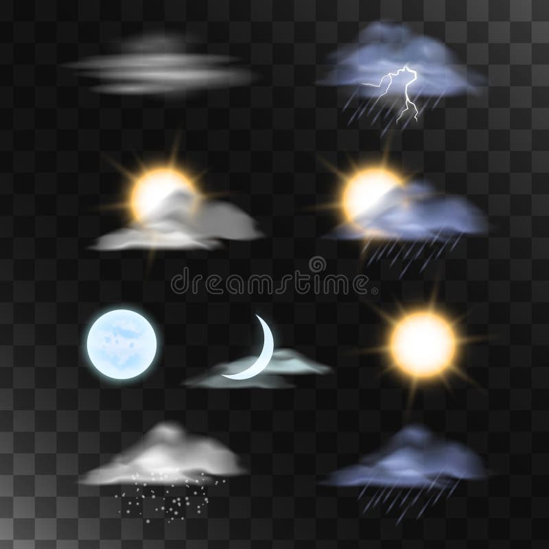 Realistic Weather Icons Set. Stock Vector - Illustration of realistic ...