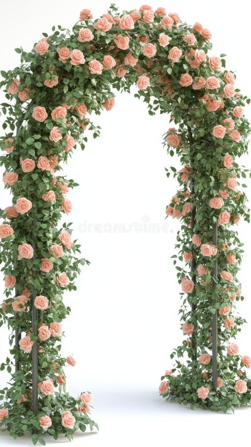 A Realistic Wedding Arch Decorated with Roses and Foliage, Isolated on ...