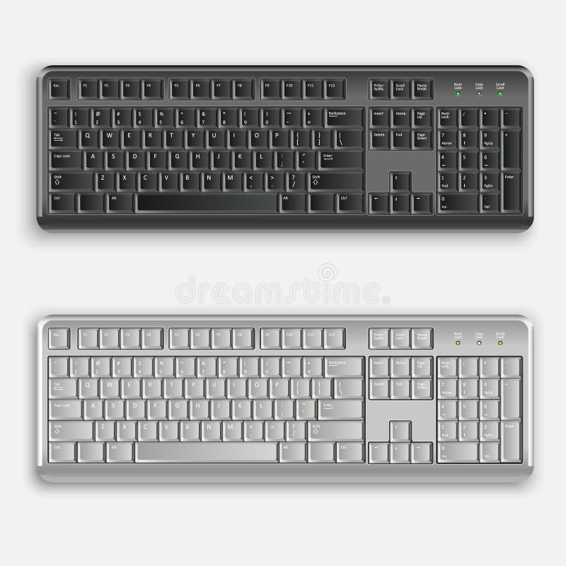 Realistic White and Black Computer Keyboards. Vector Illustratio for ...