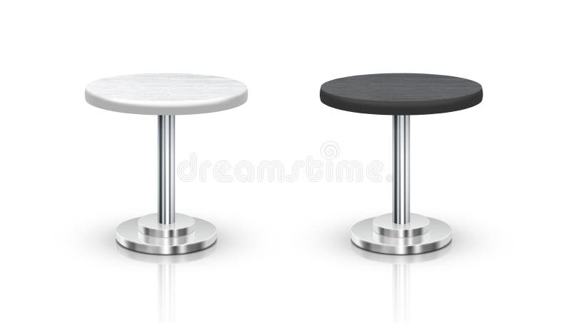 Realistic White and Black One Leg Round Tables Stock Illustration ...