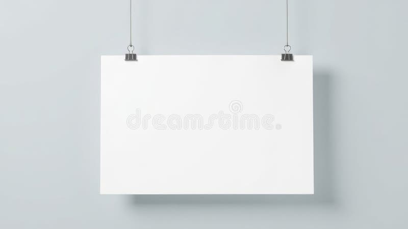 Realistic White Blank Poster Hanging on a Clip and String. Stock ...