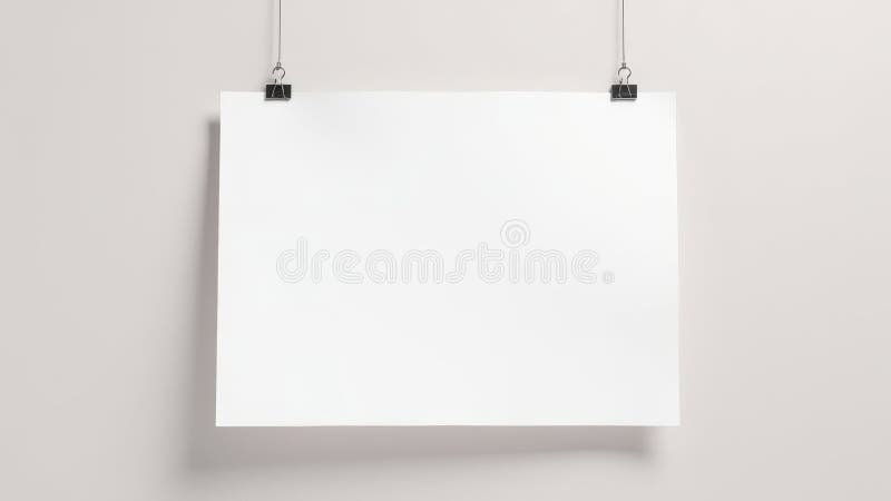 Realistic White Blank Poster Hanging on a Clip and String. White Blank ...