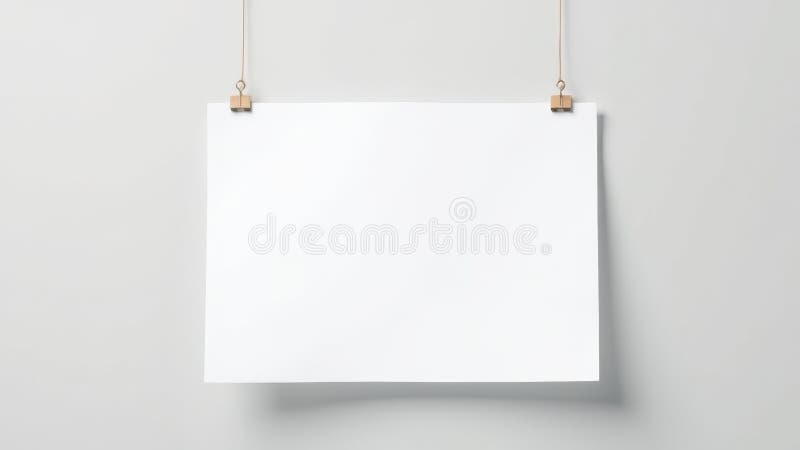 Realistic White Blank Poster Hanging on a Clip and String. White Blank ...