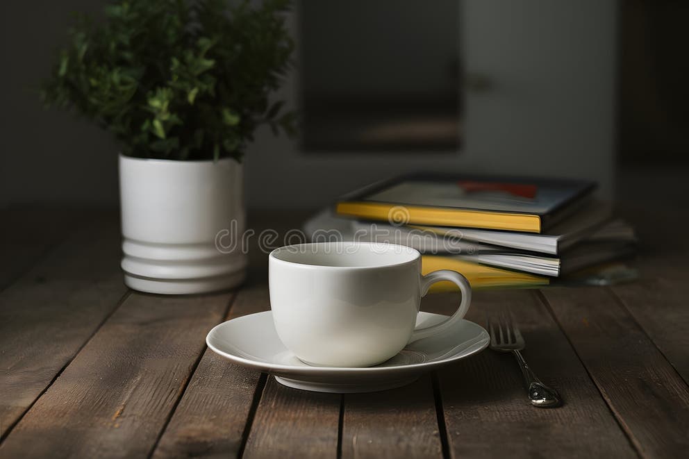 Realistic White Ceramic Cup Set Up in Home Interior Stock Illustration ...