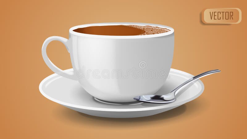 Realistic White Coffee Cup, Side View. Classic Espresso with Teaspoon ...