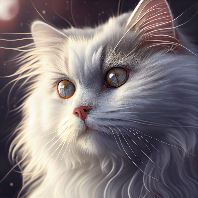 Realistic White Fluffy Cat in Snow Winter Background Generative AI ...