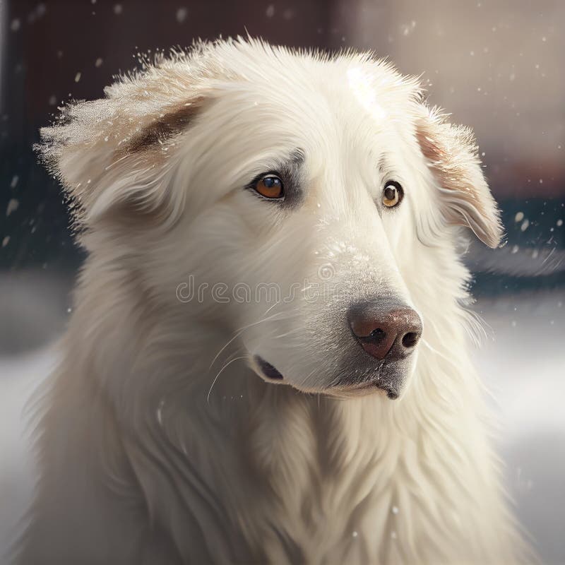 Realistic White Fluffy Dog in Snow Winter Background Generative AI ...