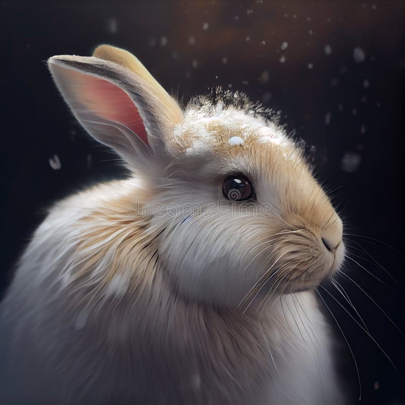 Realistic White Fluffy Rabbit in Snow Winter Background Generative AI ...