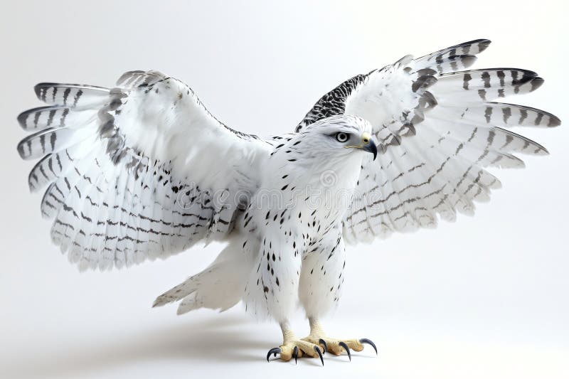 Realistic White and Grey Hawk with Wings Spread on White Background ...