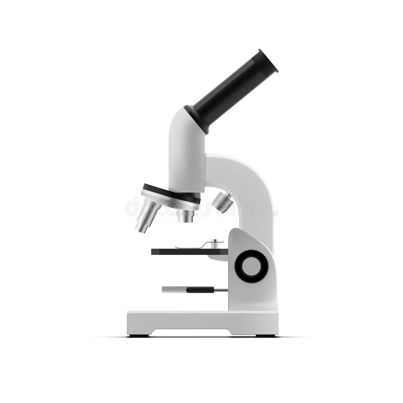 Realistic White Laboratory Microscope Isolated on Background Stock ...